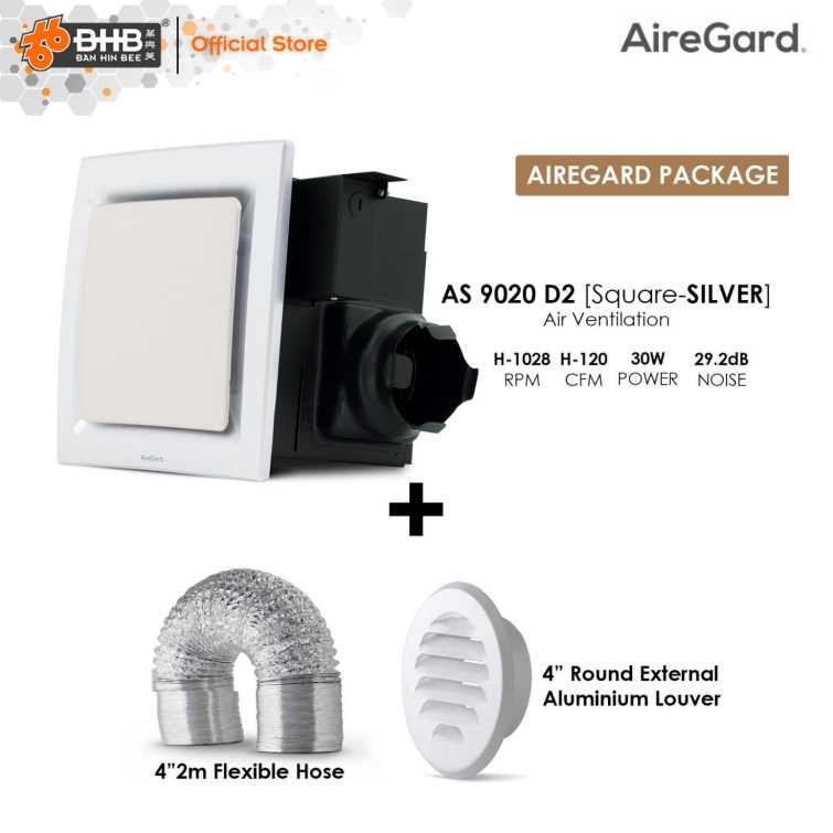 [COMBO SET] AireGard AS-9020 D2 Air Ventilation Exhaust Fan (Square ...