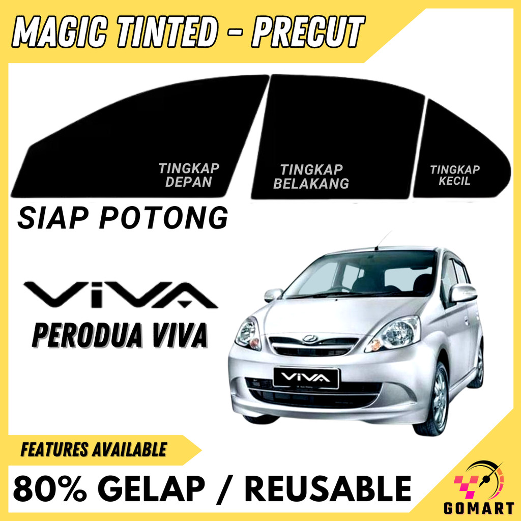 PERODUA VIVA Car Window Siap Potong Magic Tinted 80% Hitam Gelap Solar ...