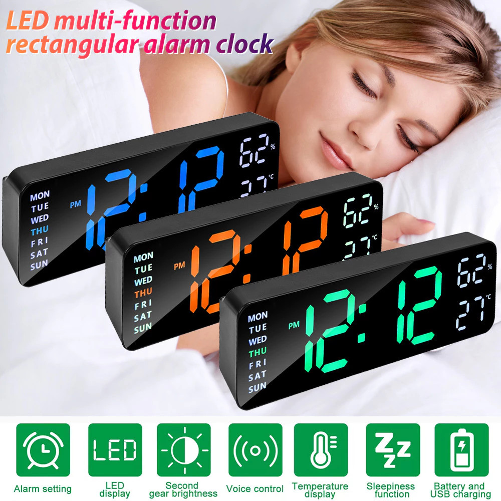 Digital Wall Clocks LED Alarm Clock Large Display Table Clock Wall ...