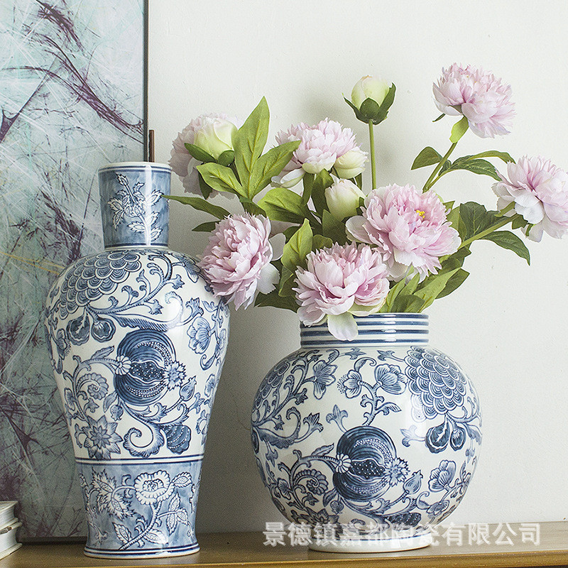 Gaya Cina baru pasu porselin biru dan putih bunga tiruan bunga perkakas ...