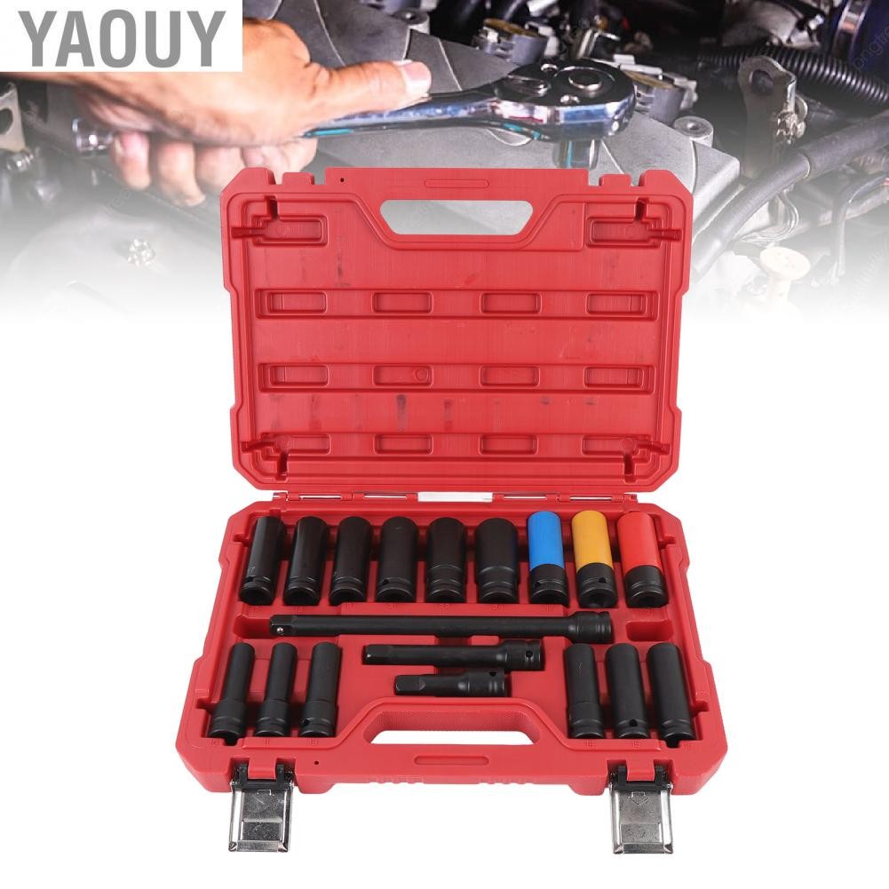 Yaouy 1/2 Inch Socket Set Impact 10mm-24mm 6 Point CRV Steel Sockets ...