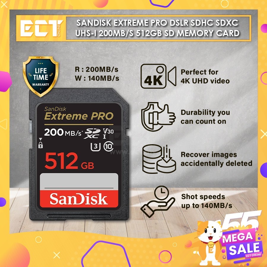 Sandisk Extreme Pro DSLR SDHC SDXC UHS-I 200MB/s 512GB / 1TB / 2TB SD ...