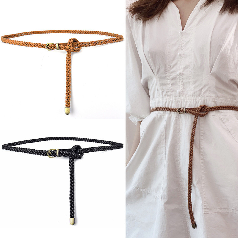 Tiny Braided Belt Tali Pinggang Hole-free Belt For Women Small Thin ...