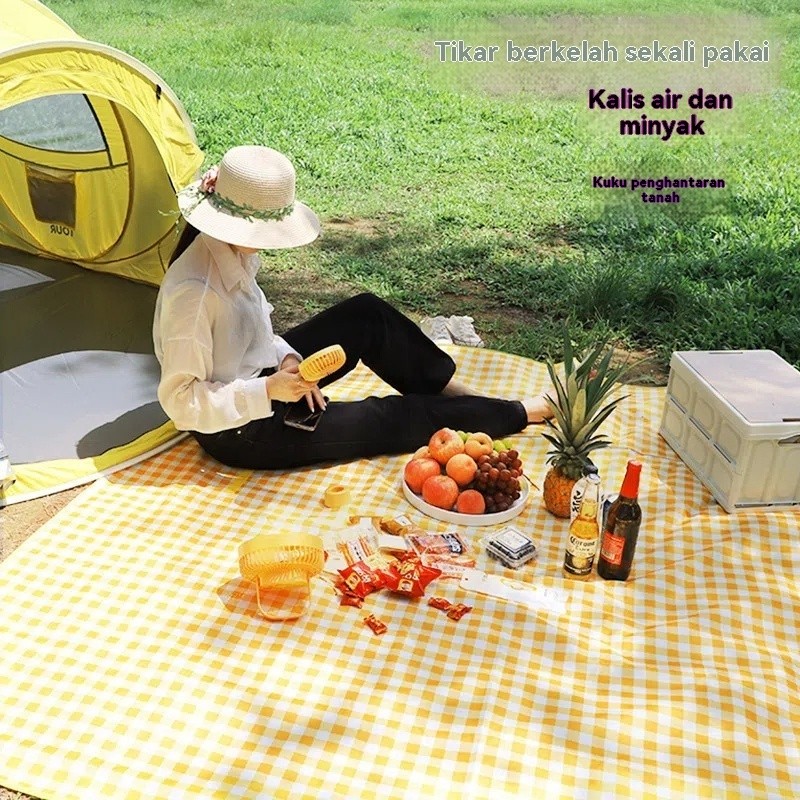 Sekali pakai kuning merah grid piknik mat BBQ luar piknik mat restoran ...