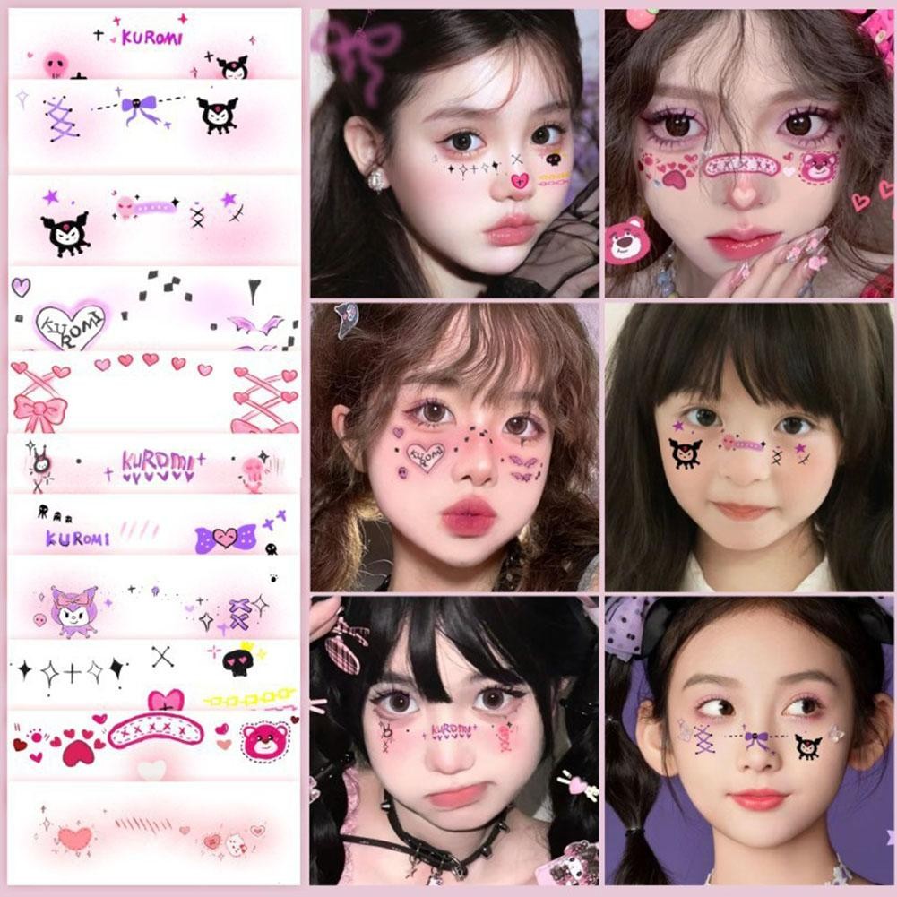 11pcs Cartoon Kuromi Face Stickers Children's Facial Tattoo Stickers ...