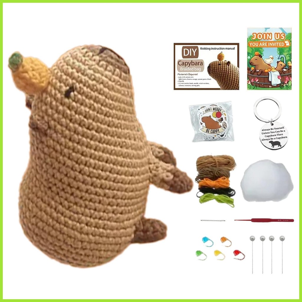 Knitted Wool Capybara Toy Capybara Yarn Knitted Kit Portable Beginner ...