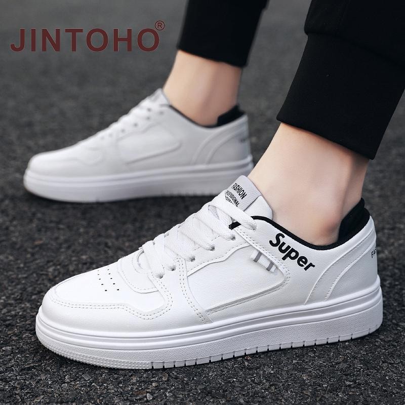 JINTOHO Fashion Men White Leather Shoes Casual Skateboarding Shoes ...
