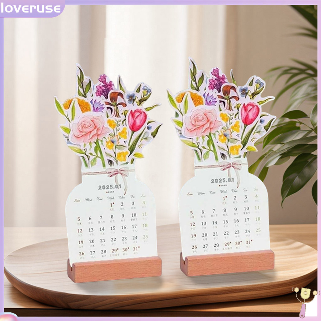 /LO/ 2025 Bloomy Flower Calendar with Wooden Base Unique Vase Shape ...