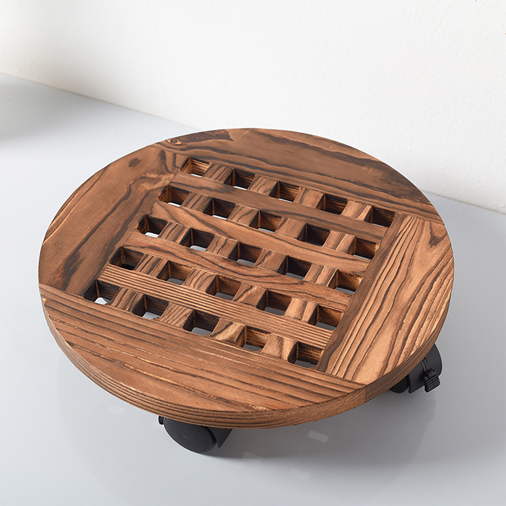 Flower Tray Pot Receptacle Plant Stand Mobile With Wheels Round ...