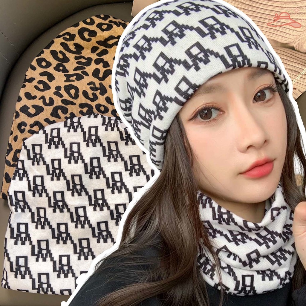 Comfortable Soft Leopard Print Knit Hat - Elegant Letter Jacquard Ear ...