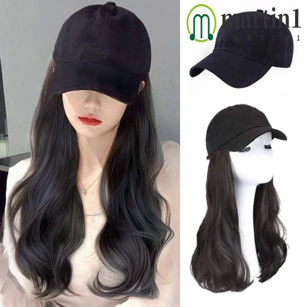 MARTIN1 Long Hair with Baseball Cap, Black Hat Straight Hair Wave Curly ...