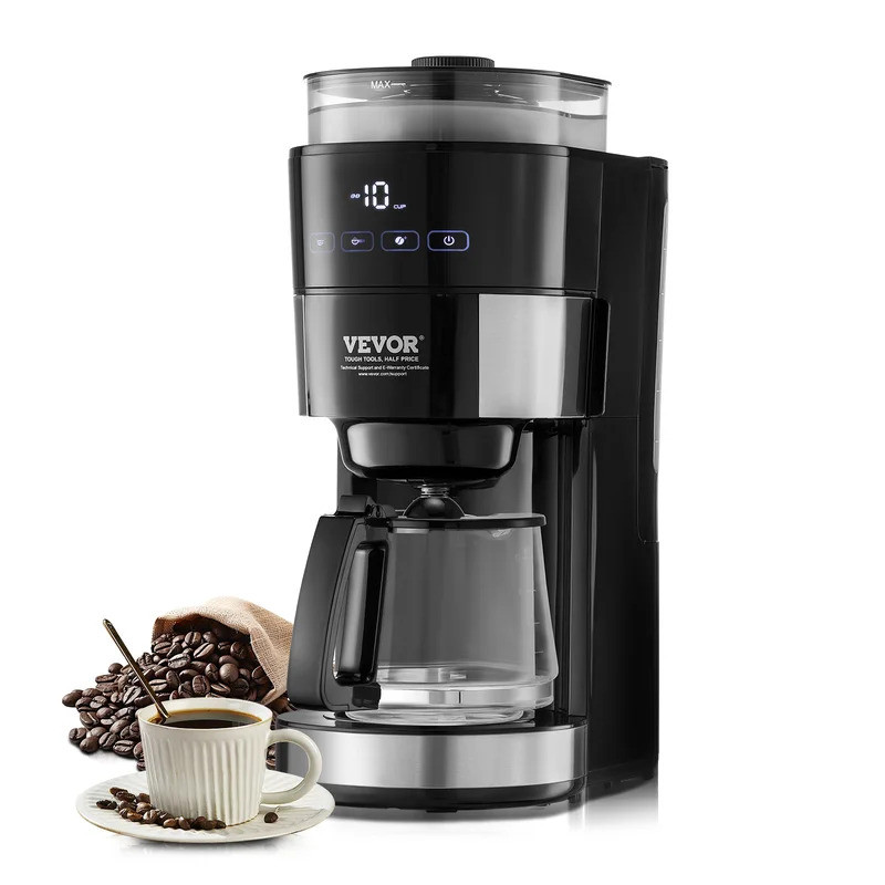 VEVOR Coffee Maker with Grinder, 10 Cup Grind and Brew Coffee Maker ...