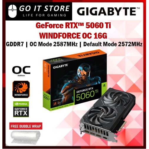 GIGABYTE RTX5060 TI WINDFORCE OC 16GB GDDR7 GRAPHICS CARD ( GV ...