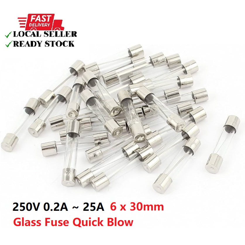 Fast Blow Glass Fuse 0.2A ~ 25A 30mm 250V 6x30mm | Shopee Malaysia