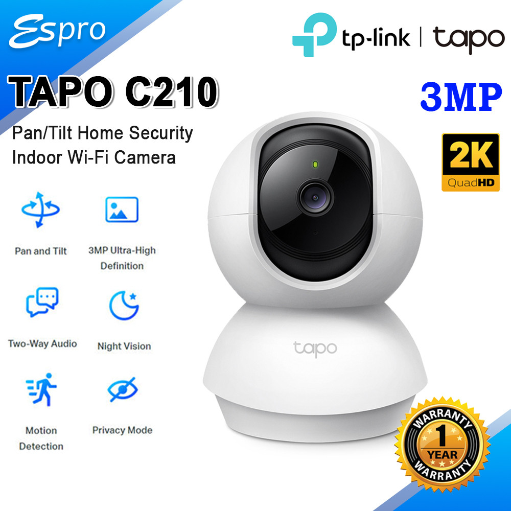 TP-Link Tapo C210 3MP Full HD Pan Tilt Home Security Wi-Fi Camera With 2 Way Audio/Night Vision ...