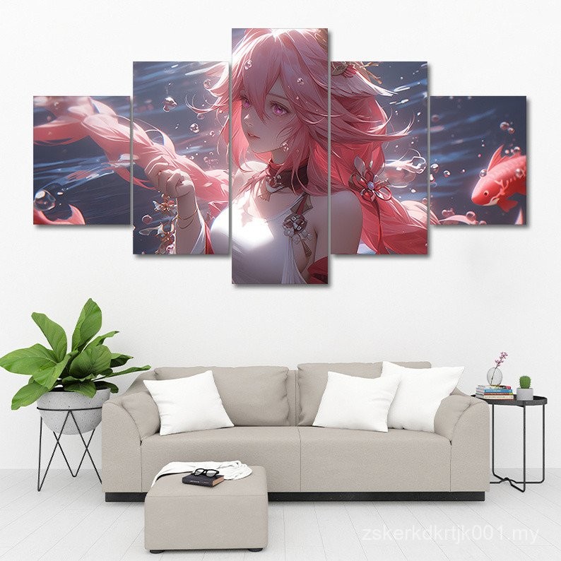 Yuanshen Painting Engraved Sunny Ganyu Shenhe Walnut Poster Wall ...