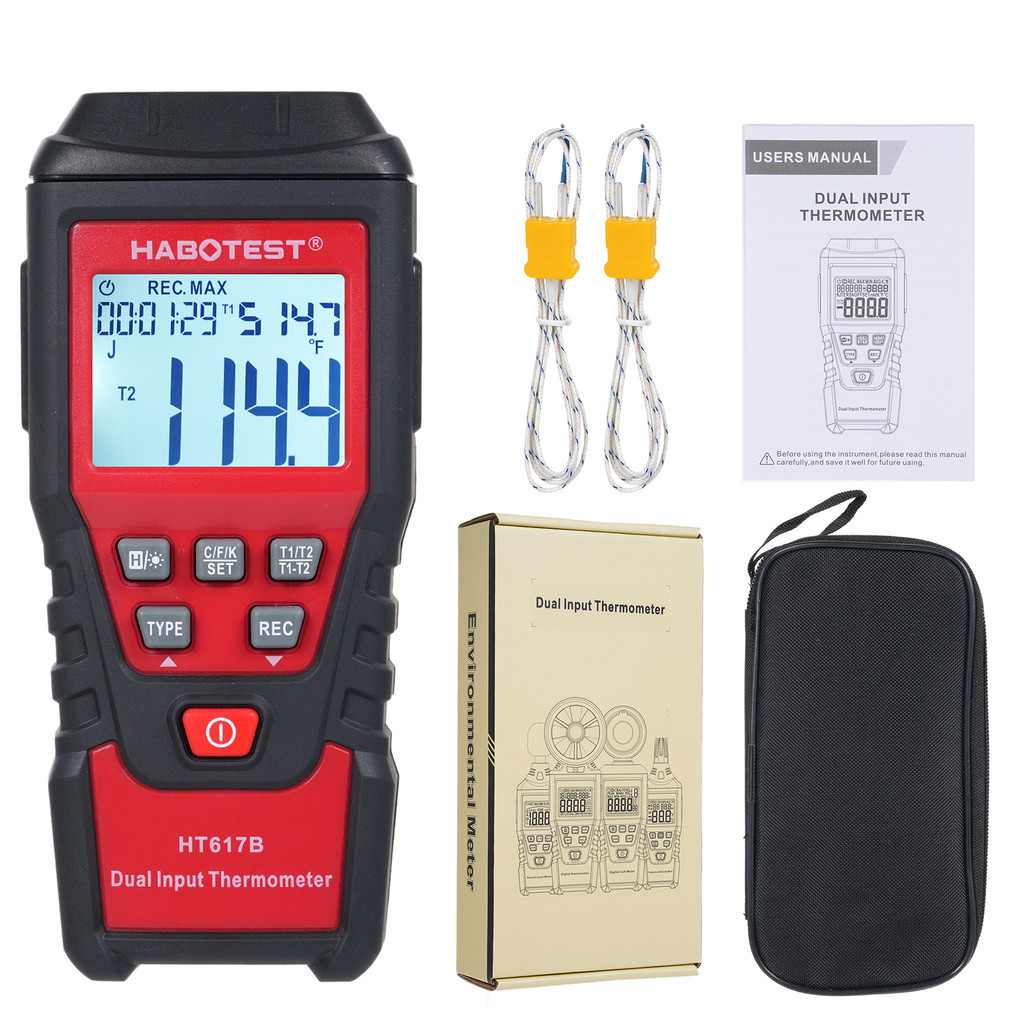Ado)HABOTEST HT617B 2-Channel Digital Thermometer Portable Temperature ...