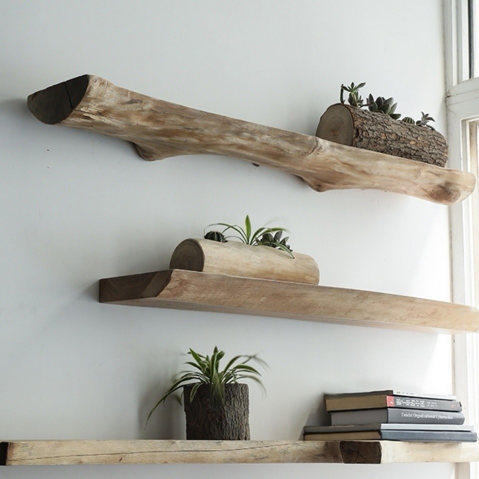 Pure Solid Wood Log Shelf Wall Unique Shape Natural Wood Shelf ...