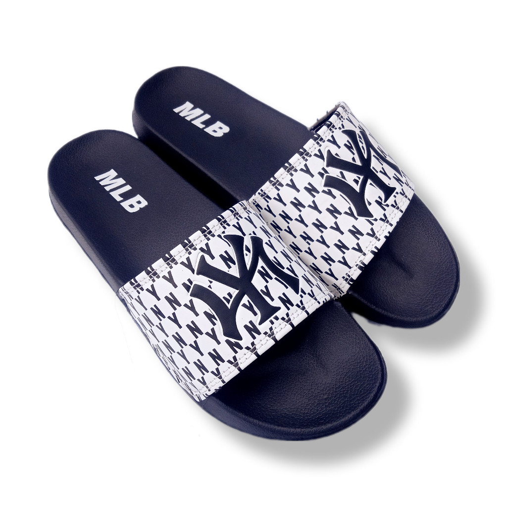 HITAM PUTIH Black and White MLB Sandals || Slop SANDALS NY mlb slip-on ...