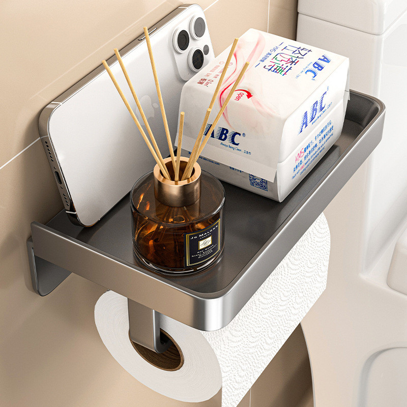 Wall mounted Toilet Tissue Storage Rack, No Drill Roll Tissue Dispenser ...