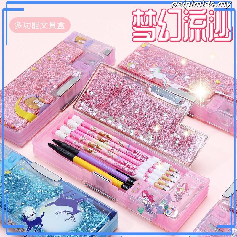 KUHONG Unicorn Mermaid Quicksand Pencil Case Girls Pensel Box School ...