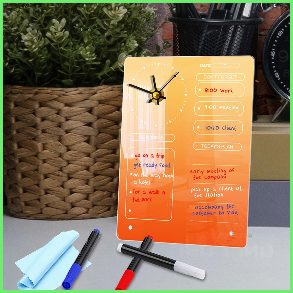 Desktop Dry Erase Board Acrylic Time Management Clock Planner Erasable ...