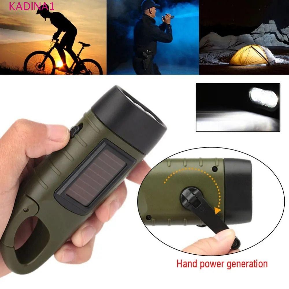 KADINA Hand Crank Dynamo Torch, Bright 3 LED Bulbs Mini Solar Powered ...