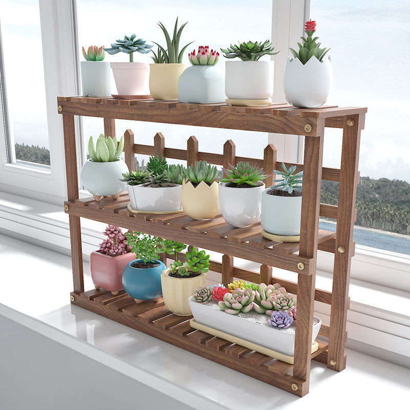 Window Sill Grill Rack Office Desktop Solid Wood Succulent Bay Window ...