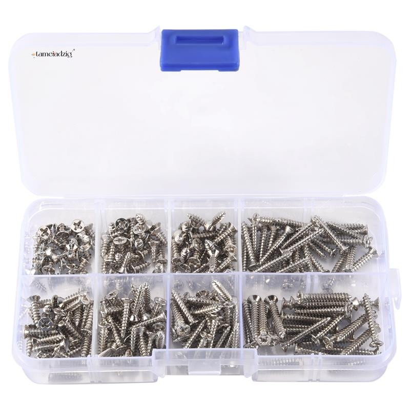 200Pcs M3 Stainless Steel Flat Screws Kits High Strength Self-Tapping ...