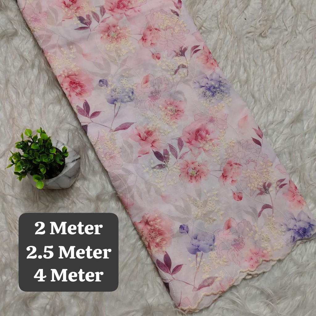 Kain Pasang Cotton Embroidery Sulam Printed, 2 meter, 2.5 meter dan 4 ...