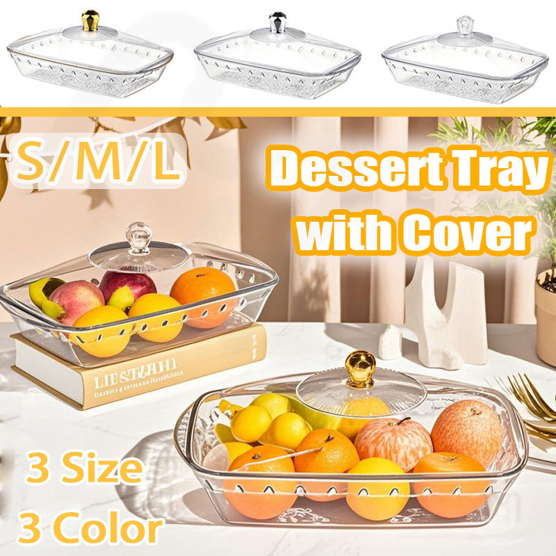 Buffet Food Tray with Cover Transparent Dessert Tray with Handle ...