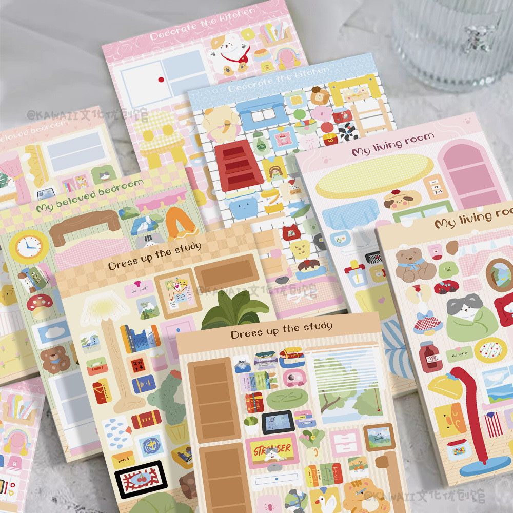 16 Pieces Fun Scene Kitten Cabin Collage Cartoon Handbook diy Stacking ...