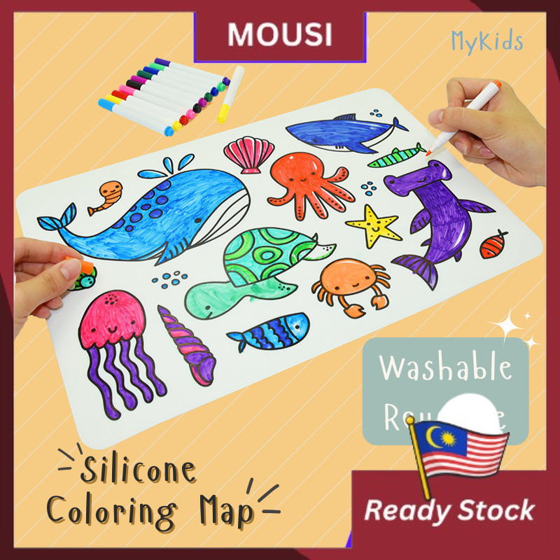 Washable Silicone Mat with Washable Makers Kids Drawing Playmat ...