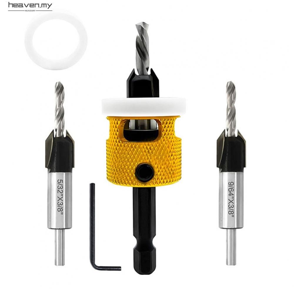 3 Pcs Adjustable Countersink Drill Bit Set with Depth Stop and Carrying ...