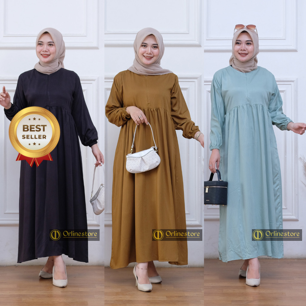 Plain Rayon Twill Busui Midi Dress Front Zipper Comfortable Bumil Busui ...