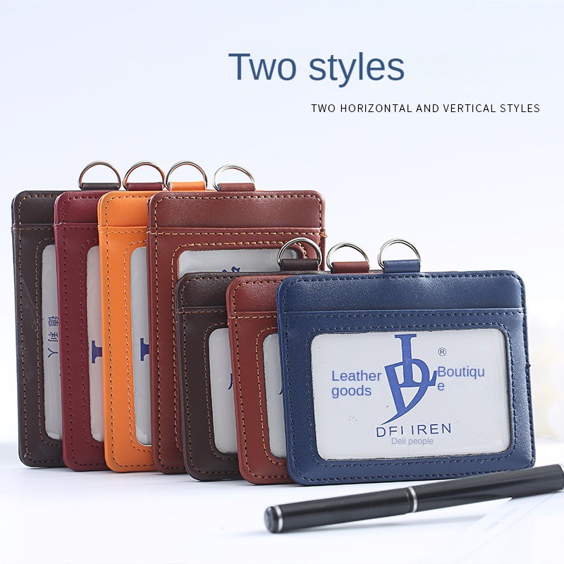 Genuine Genuine Leather Edge Work Permit Card Holder with Lanyard ...