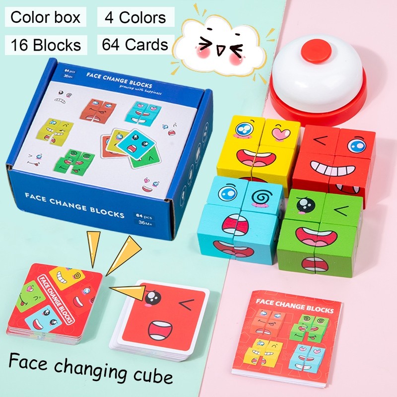 Face changing expression Rubik cube building block puzzle with bell ...