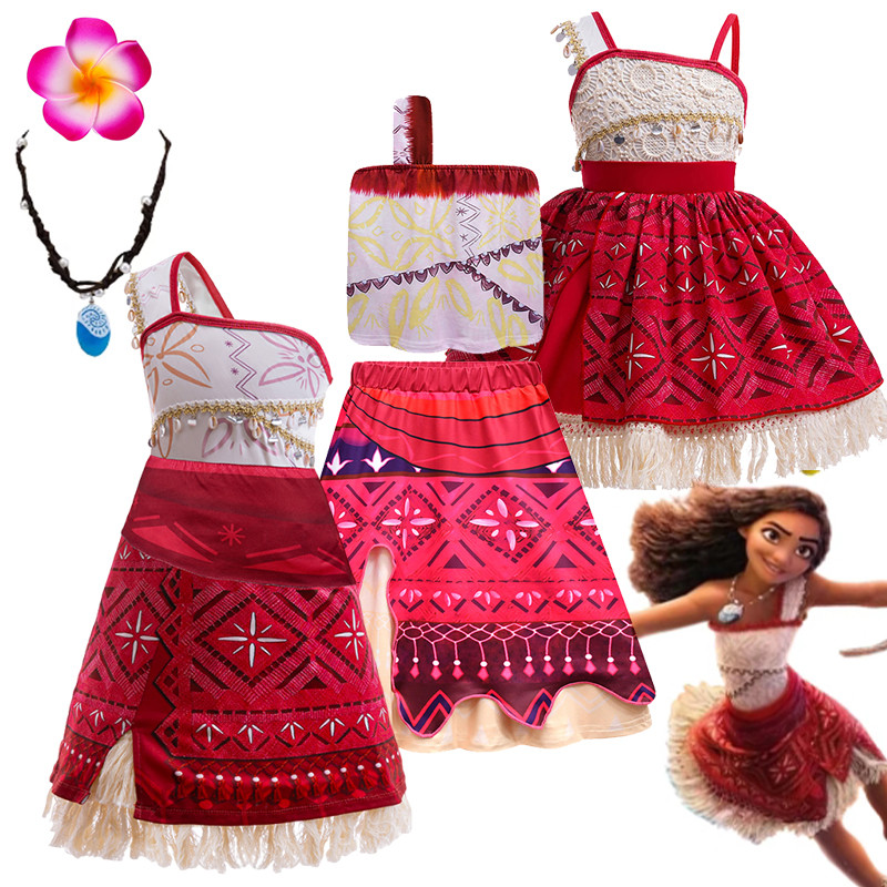 Disney Movie Moana 2 Princess Dress Girl Cosplay Vaiana Single Shoulder ...