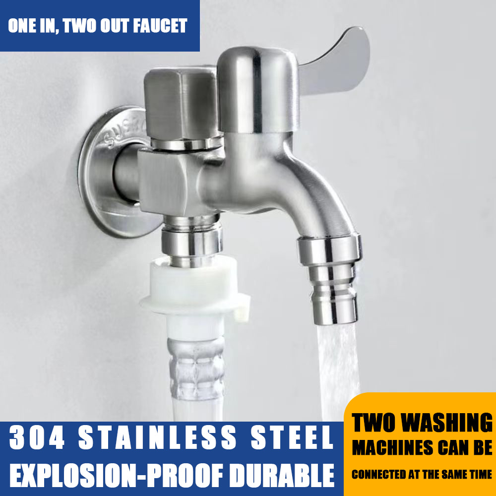 Stainless Steel Two way garden water tap double head Kitchen Bathroom ...