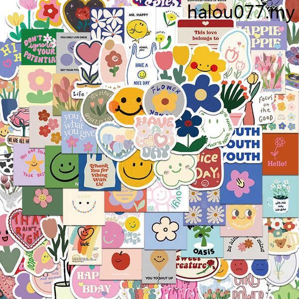 90 Pieces Small Flower Smiley Face Stickers Cartoon Cute Laptop ipad ...