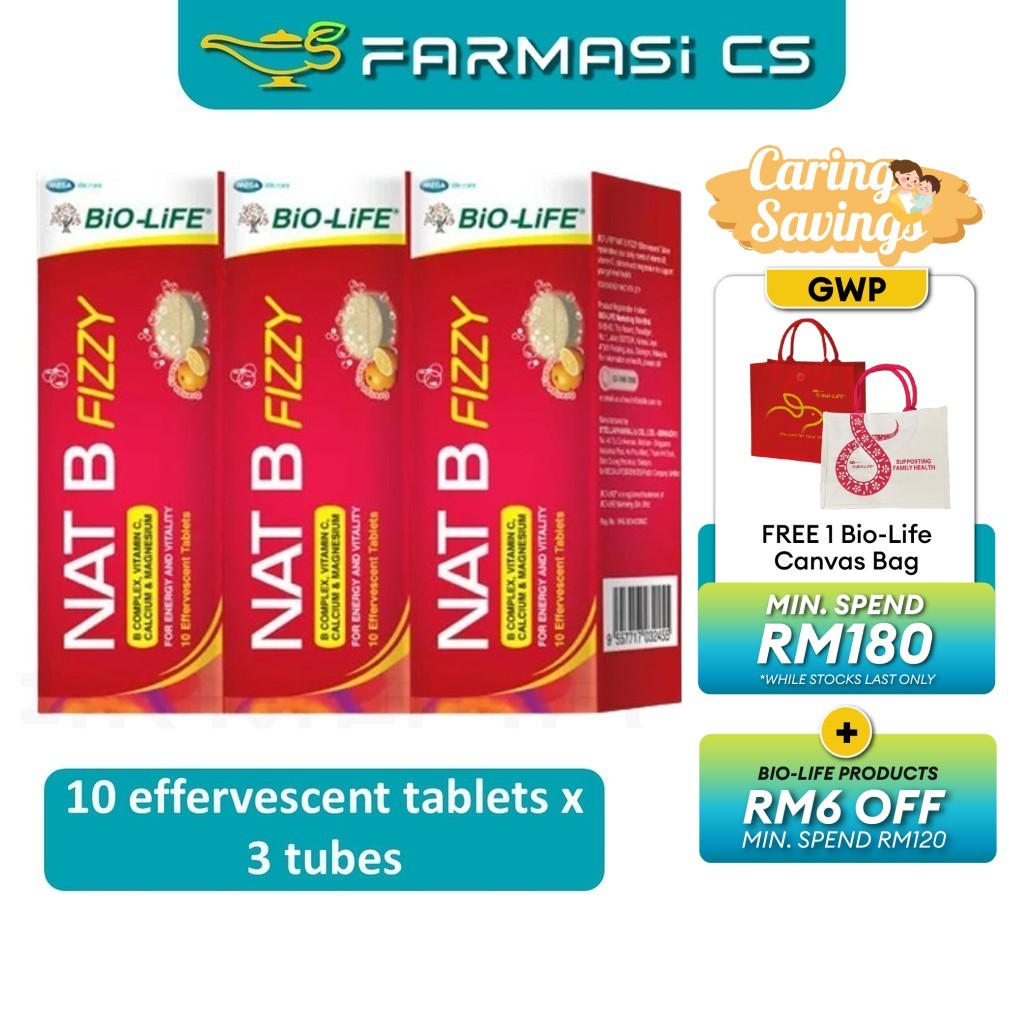 Clearance Bio-Life Nat B Fizzy 10 Effervescent Tablets x 3 Tubes EXP:08 ...