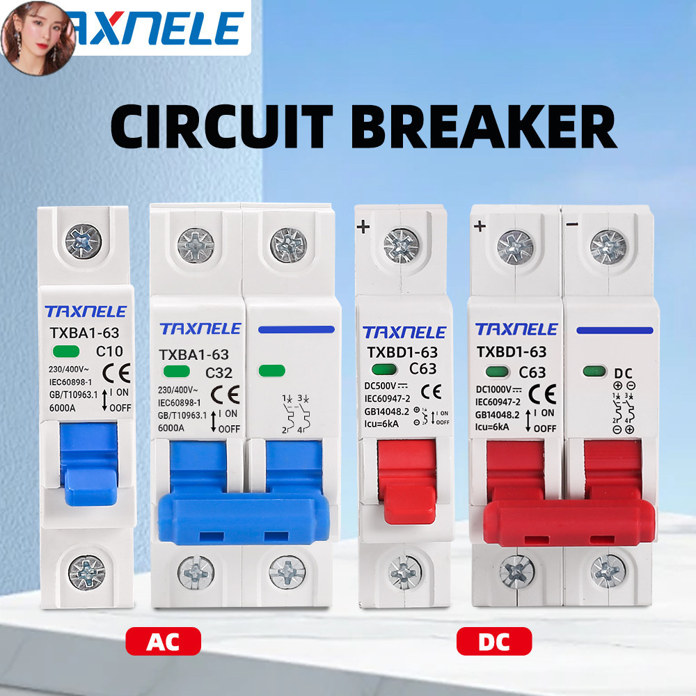 EEM TAXNELE AC DC MCB SOLAR 1P 2P Mini Circuit breaker Air Switch 32A 63A Overload Short Circuit ...