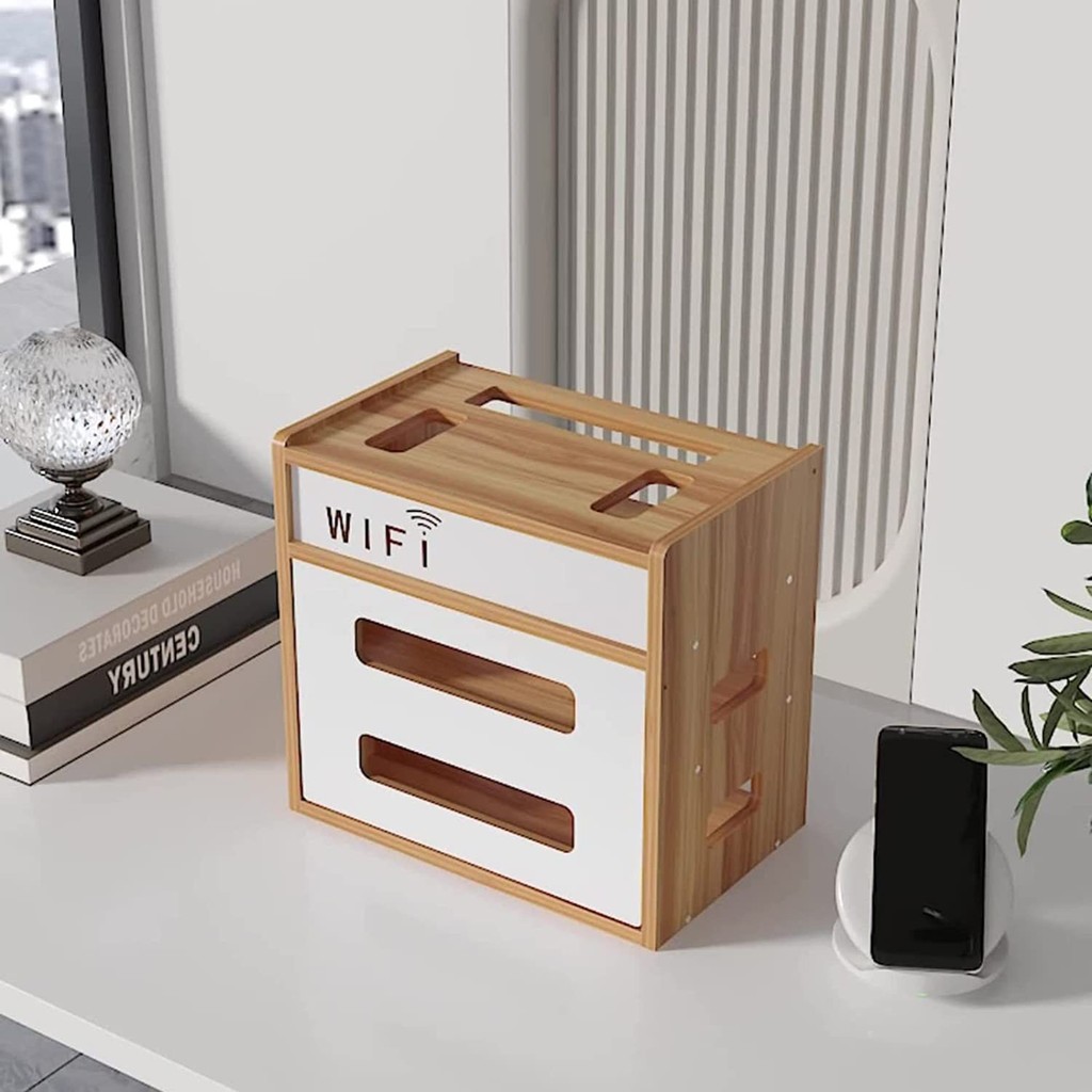 Solid wood router box home desktop storage box simple office wire ...