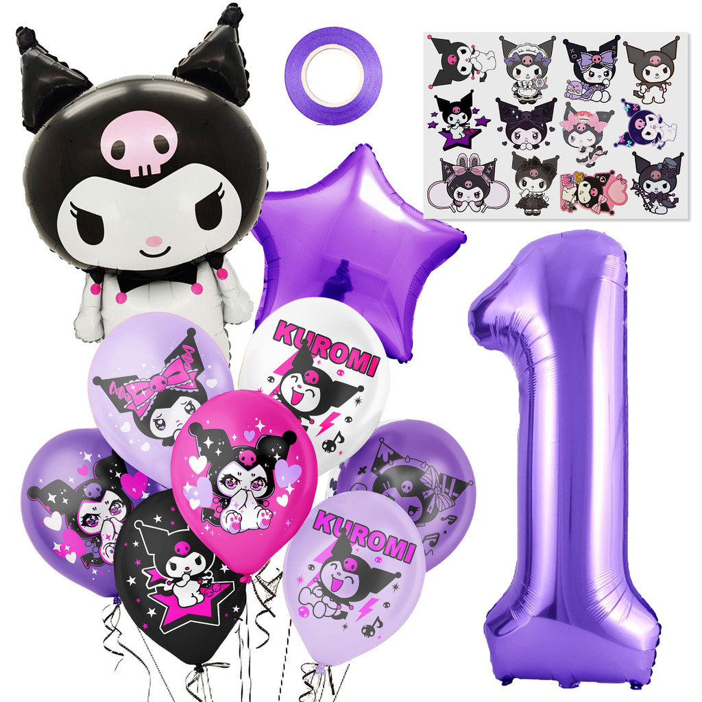 12 Pcs Kuromi Party Balloons Set with Numbers, Designs & Character ...