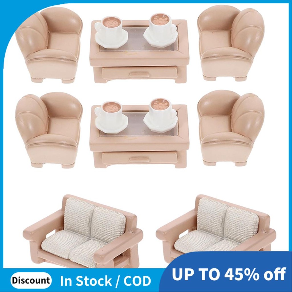 2 Set Miniatures Sofa Toy Miniature Ornament Tiny House Sofa Tea Table ...