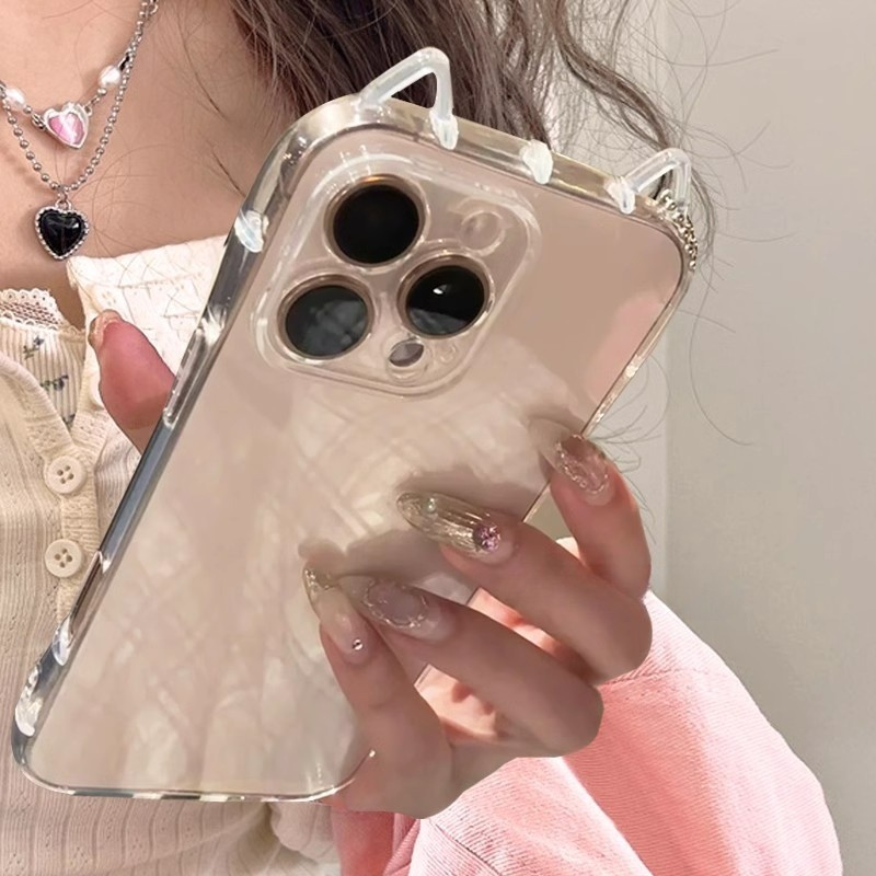 Fashion Clear 3D Cute Cat Ears Phone Case For iPhone 16 15 14 13 12 11 ...