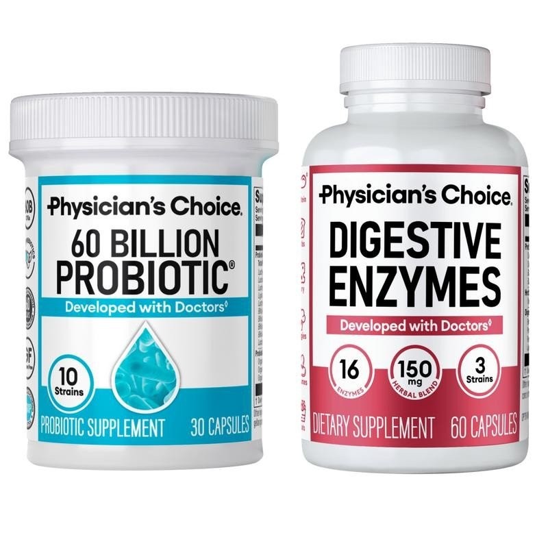 Physician's Choice Hack your Tummy Bundle: Digestive Enzymes 60ct & 60 Billion Probiotic 30ct ...