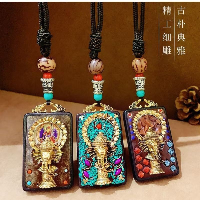 Tibetan Style Yellow God of Wealth Amulet Pendant Lucky Transfer Ebony ...