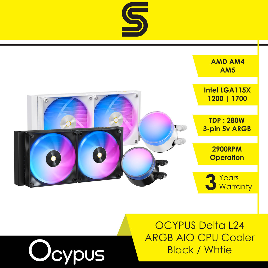 OCYPUS Delta V2 L24 / L36 ARGB AIO CPU Cooler - Black/White | Shopee ...