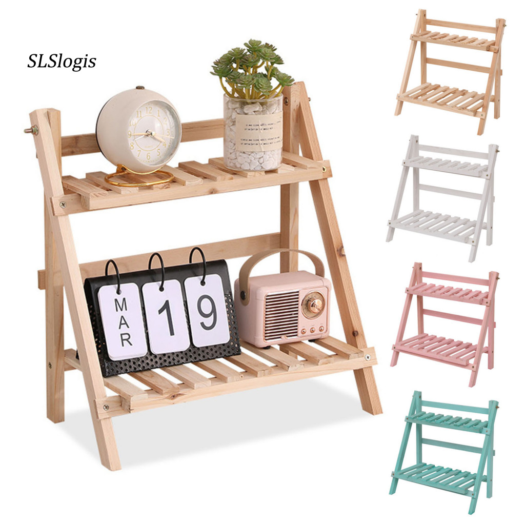 SLS_ Small Wooden Ladder Shelf Foldable Wooden Desktop Storage Rack ...